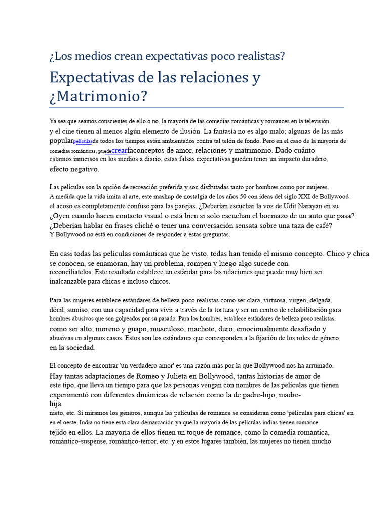 ¿Los Medios Crean Expectativas Poco Realistas Sobre Las Relaciones y El ...
