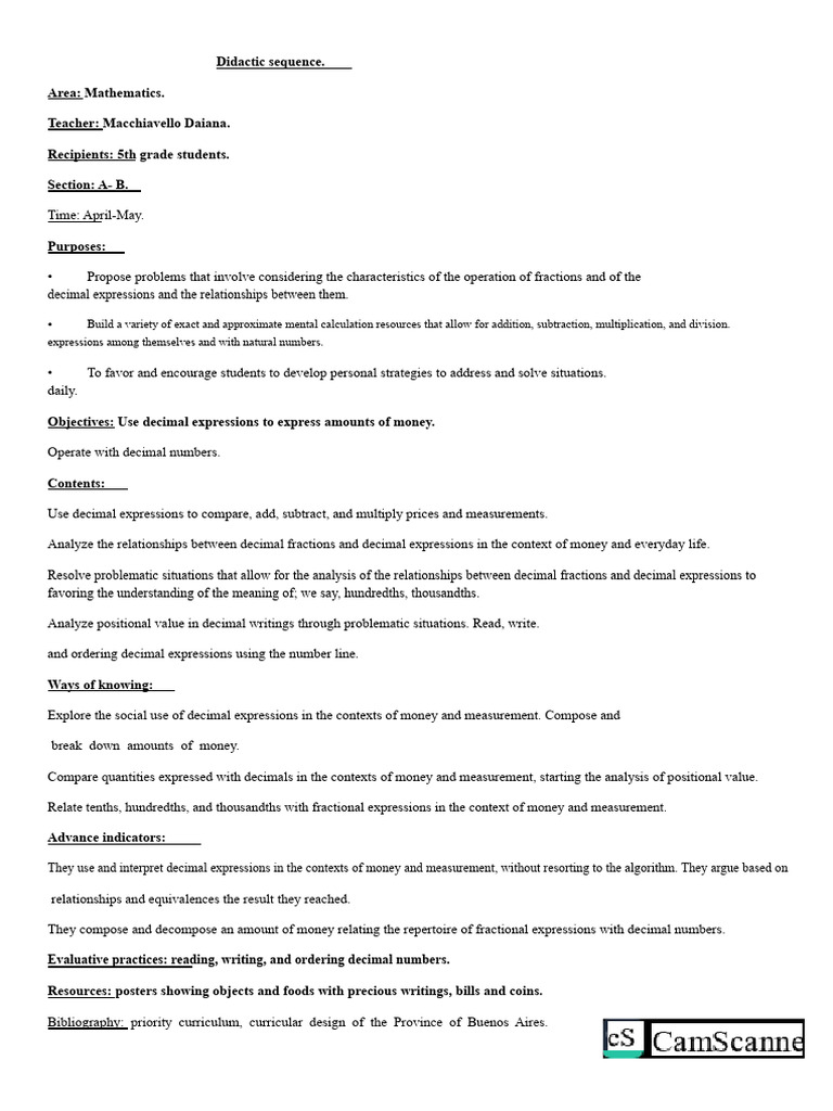 Didactic Sequence Decimal Numbers. Daiana | PDF | Multiplication | Decimal