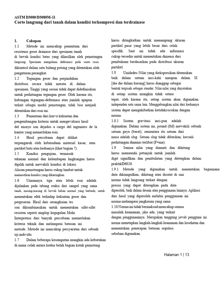 Metode Uji Geser Langsung Tanah ASTM | PDF