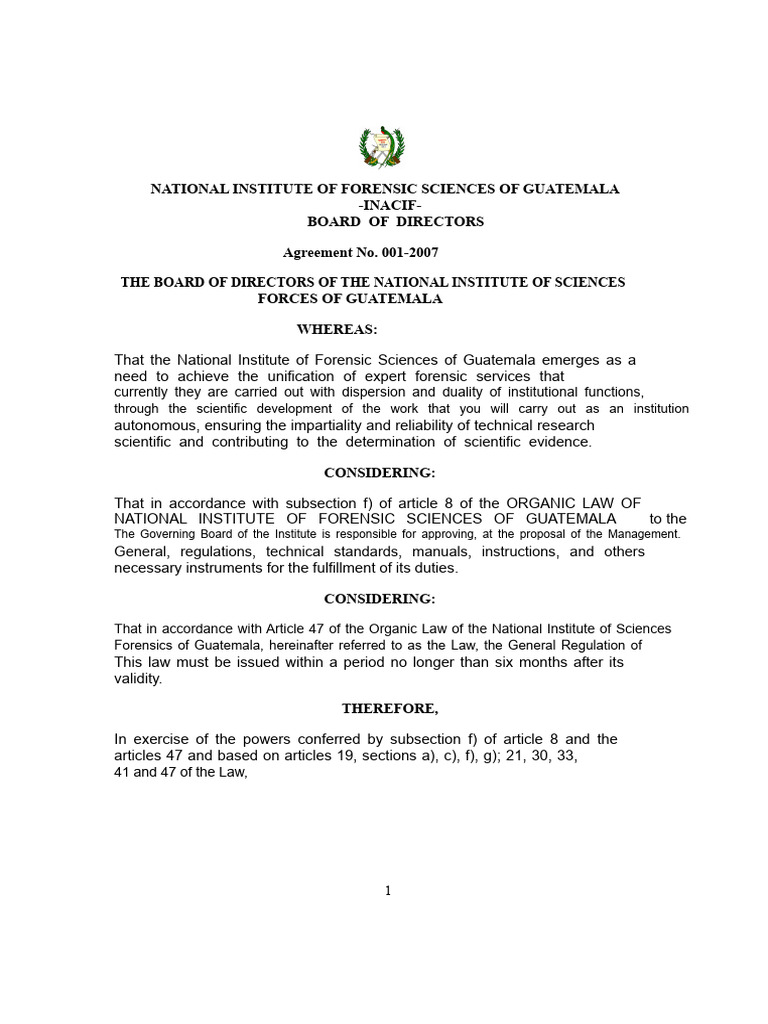 INACIF Forensic Sciences Regulations | PDF | Forensic Science | Expert