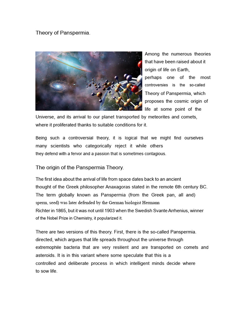 Theory of Panspermia | PDF | Abiogenesis | Biology