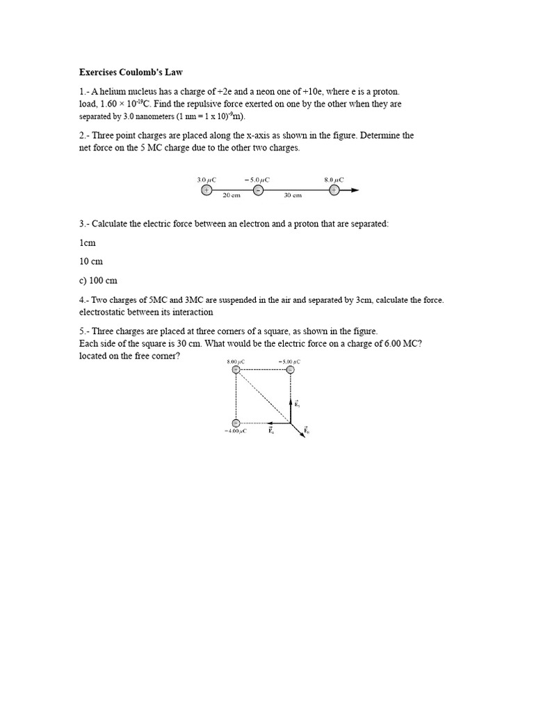 Coulomb's Law Exercises and Solutions | PDF