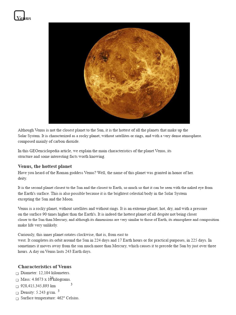Venus Planet PDF | PDF | Venus | Planets