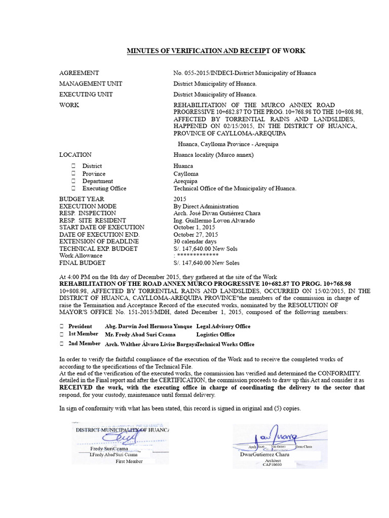 Verification and Acceptance Act of Work | PDF