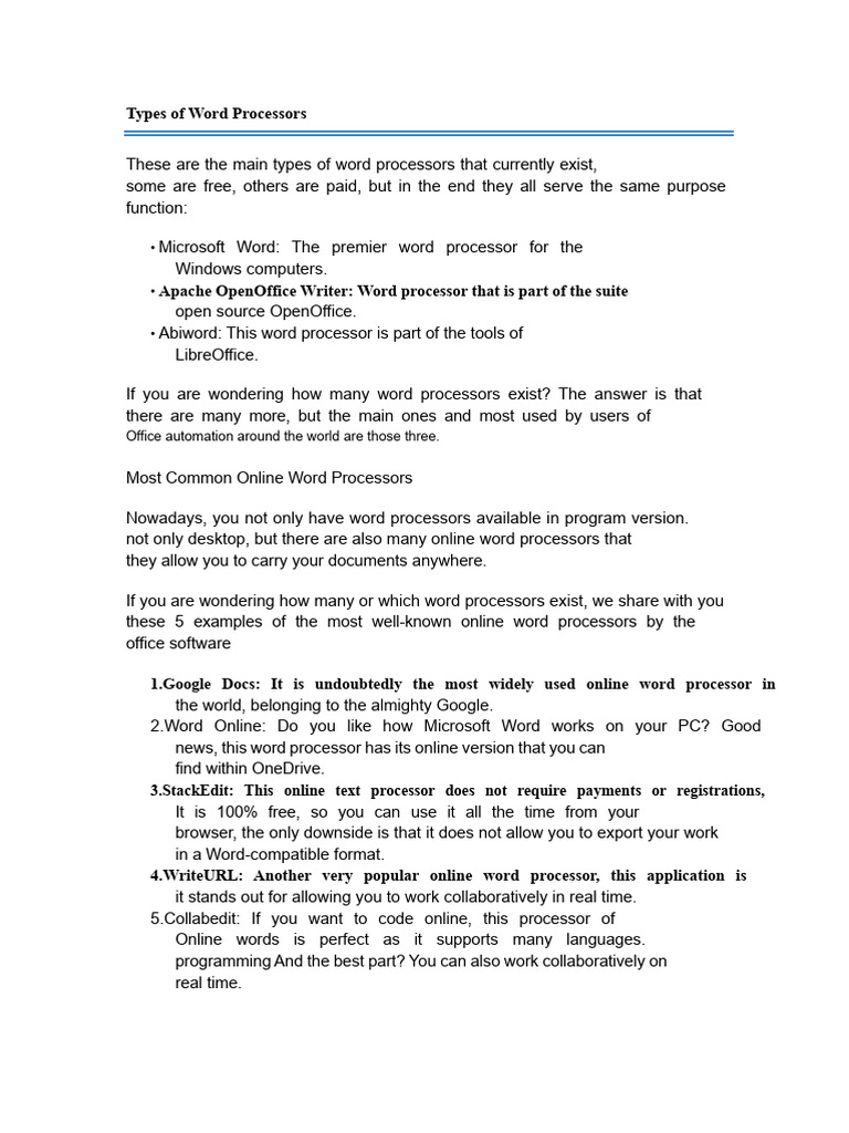 Types of Word Processors | PDF | Microsoft Word | Word Processor