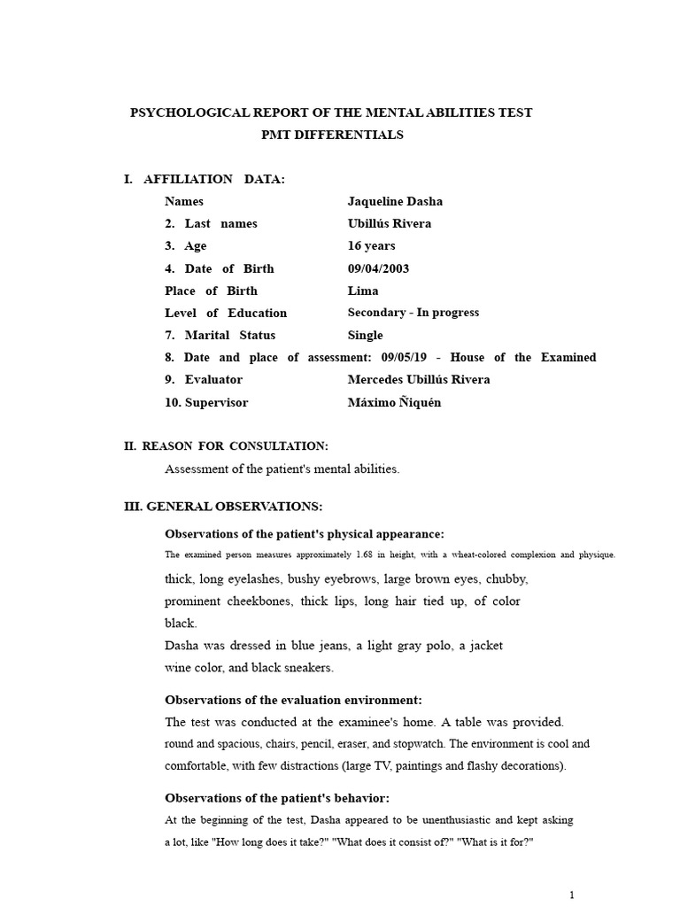 Psychological Report of Pma | PDF | Intelligence Quotient | Reason