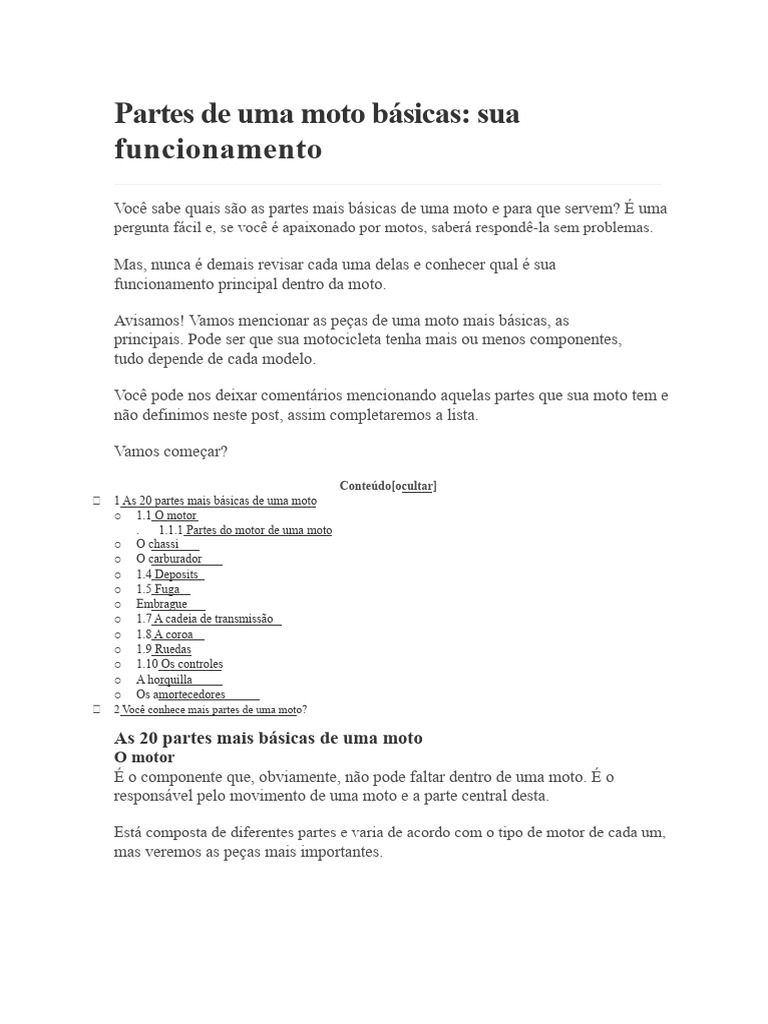 Partes Básicas de uma Motocicleta | PDF | Motores | Pistão