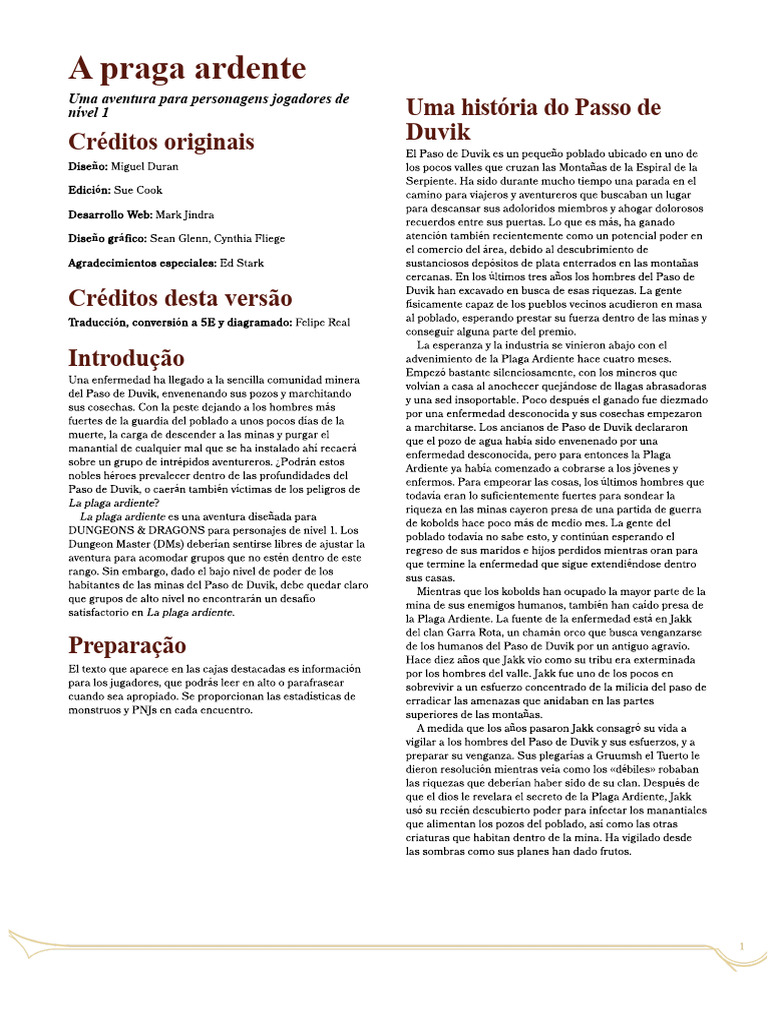 Aventura "A Praga Ardente" para RPG | PDF