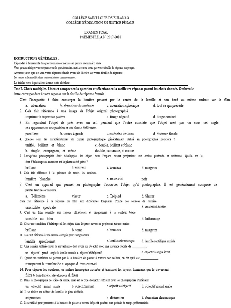 Examen final en photographie criminelle | PDF | Objectif photographique ...