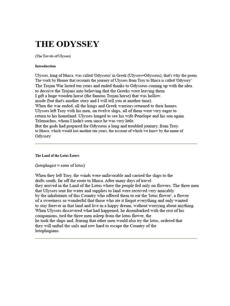 The Odyssey For Children | PDF | Odyssey | Odysseus