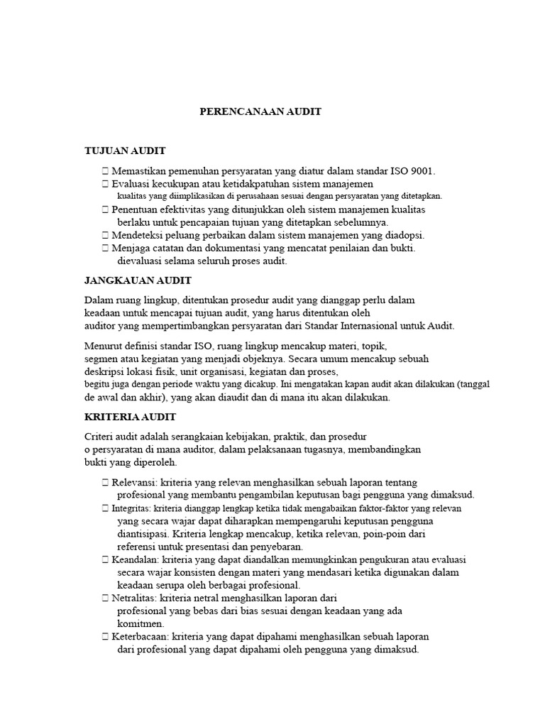 Aktivitas 1 Perencanaan Audit Iso 9001 | PDF