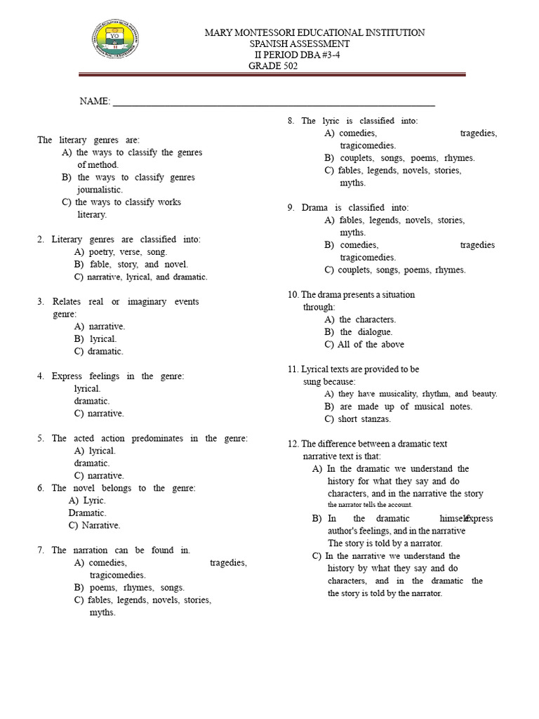Evaluation of Literary Genres DBA #3 | PDF | Poetry | Genre