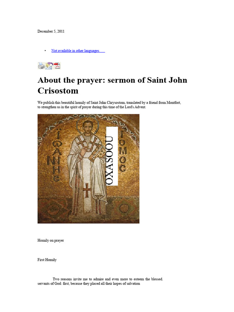 Saint John Chrysostom on the Power of Prayer | PDF | Prayer | Virtue
