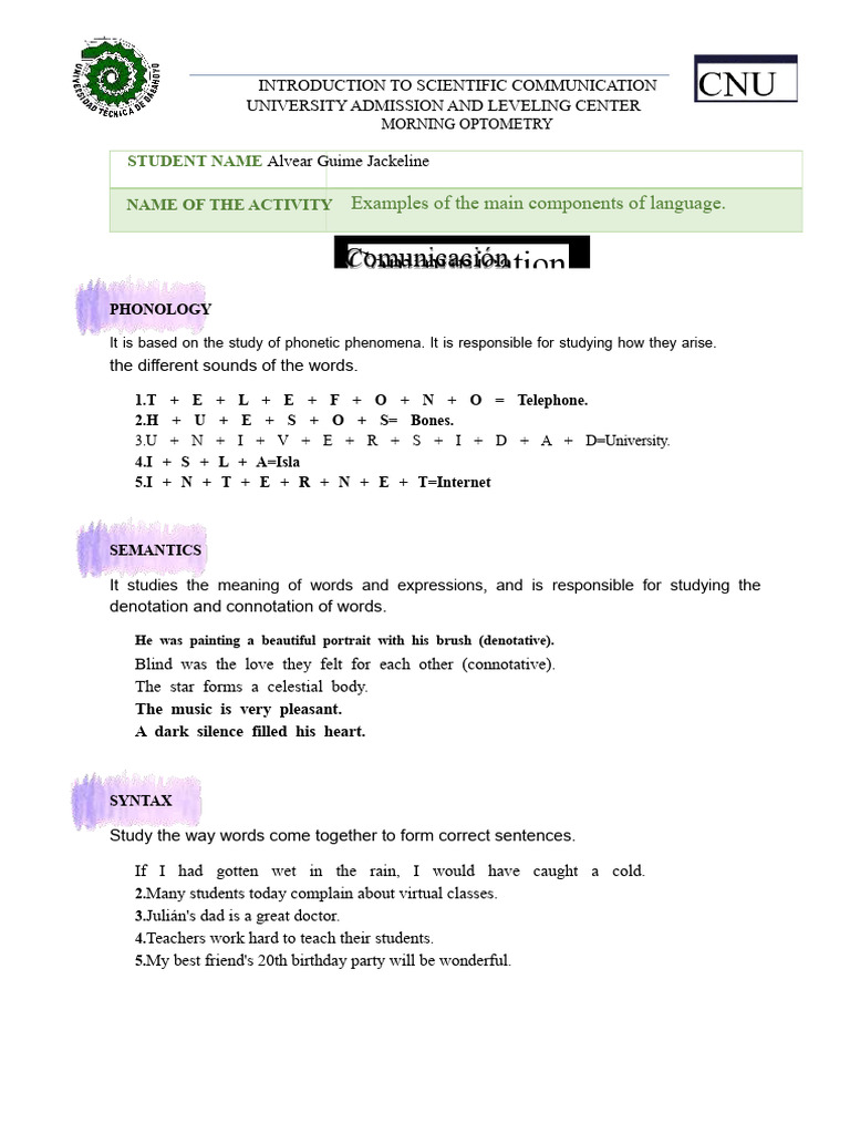Examples of Language Components PDF | PDF