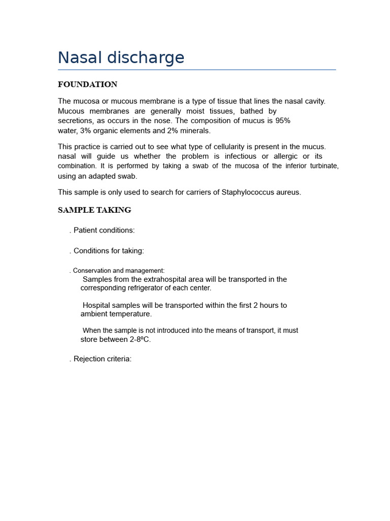 Nasal Exudate | PDF | Staphylococcus | Mucus