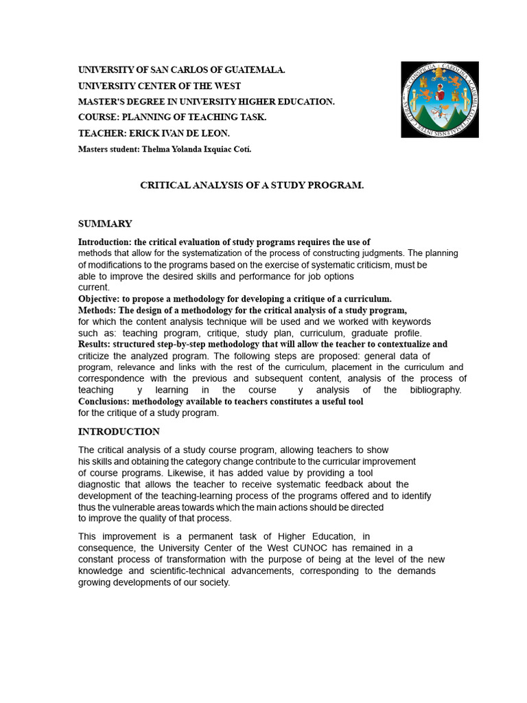 Methodology for Curriculum Critique | PDF | Methodology | Critical Thinking