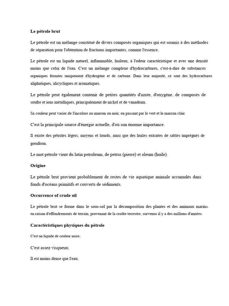Caractéristiques et raffinage du pétrole brut | PDF | Pétrole ...