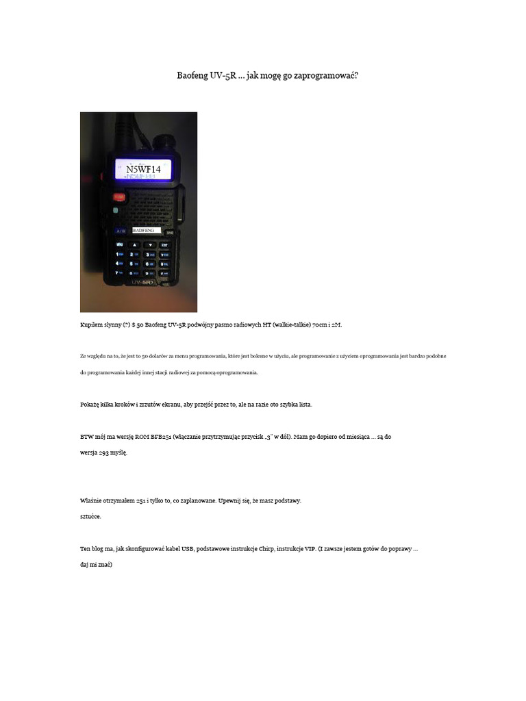Baofeng UV-5R Jak Go Zaprogramować PDF | PDF