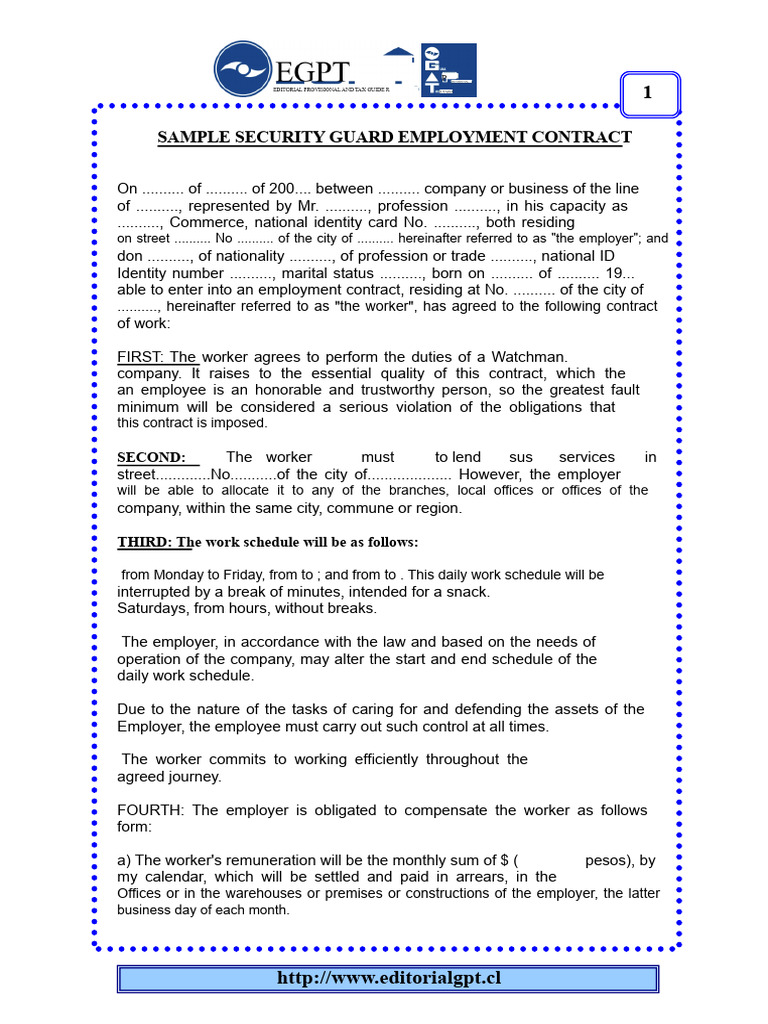 Security Guard Employment Contract Template | PDF | Employment ...