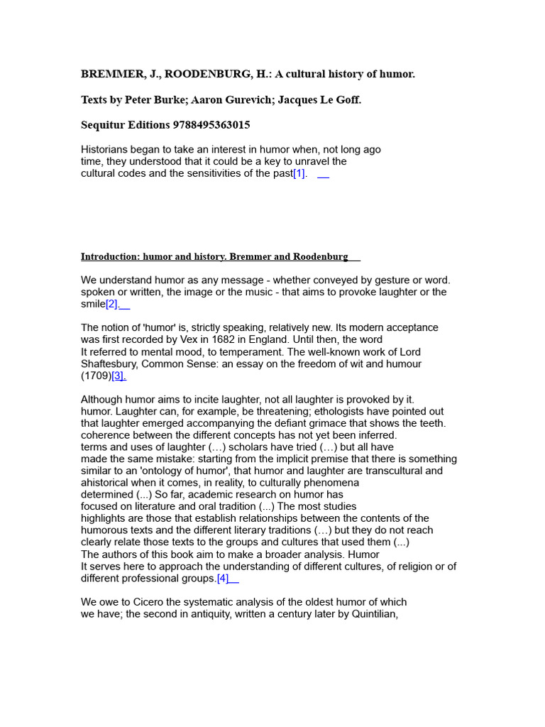 Cultural History of Humor Analysis | PDF | Comedy | Jokes