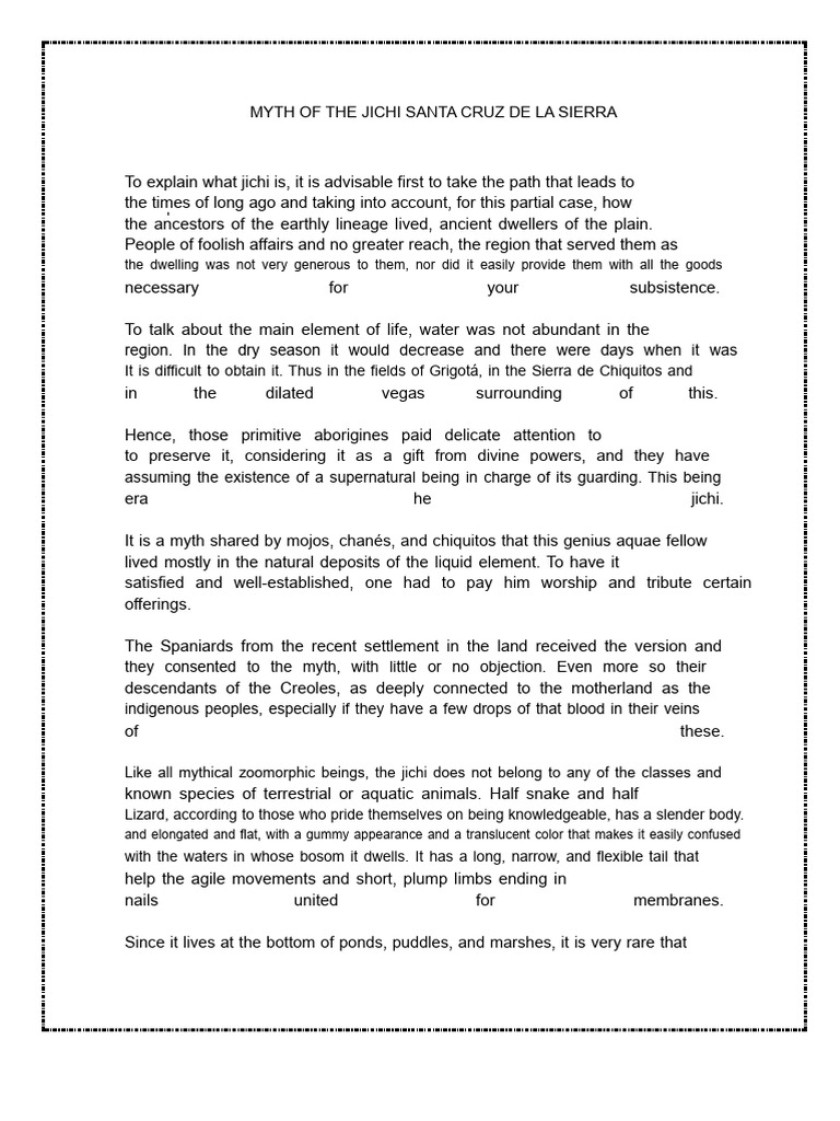 Myth of The Jichi Santa Cruz de La Sierra | PDF | Water