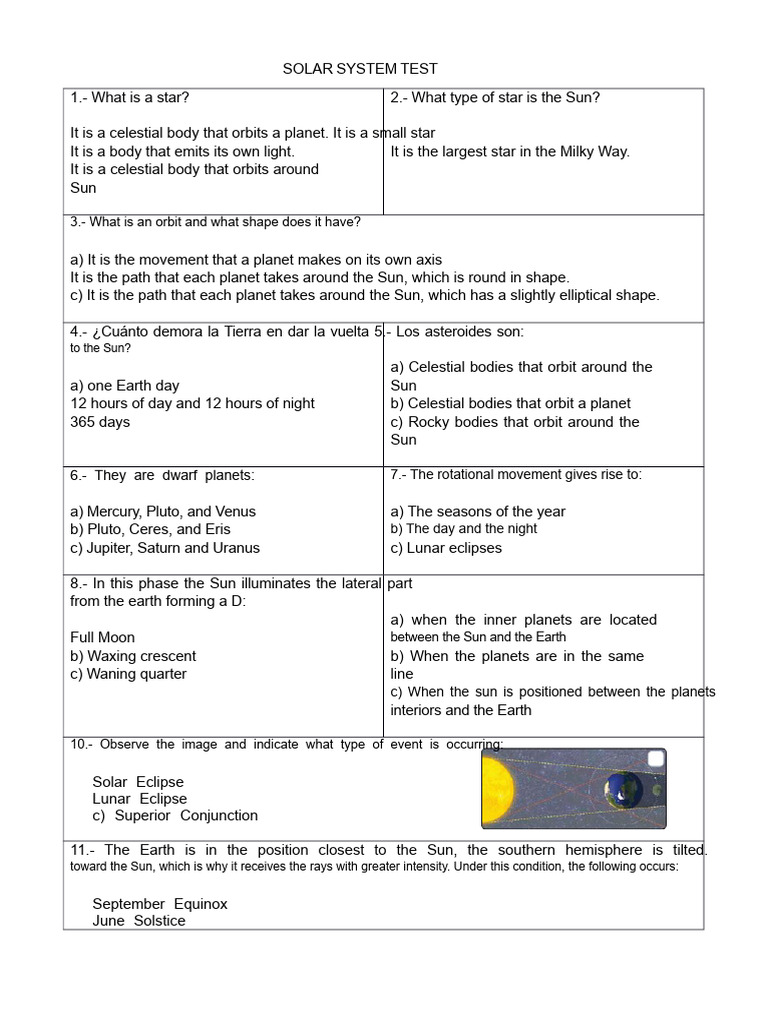 Solar System Overview and Quiz | PDF | Planets | Moon