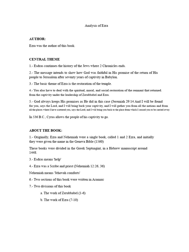 Analysis of Ezra | PDF | Ezra | Books Of The Hebrew Bible
