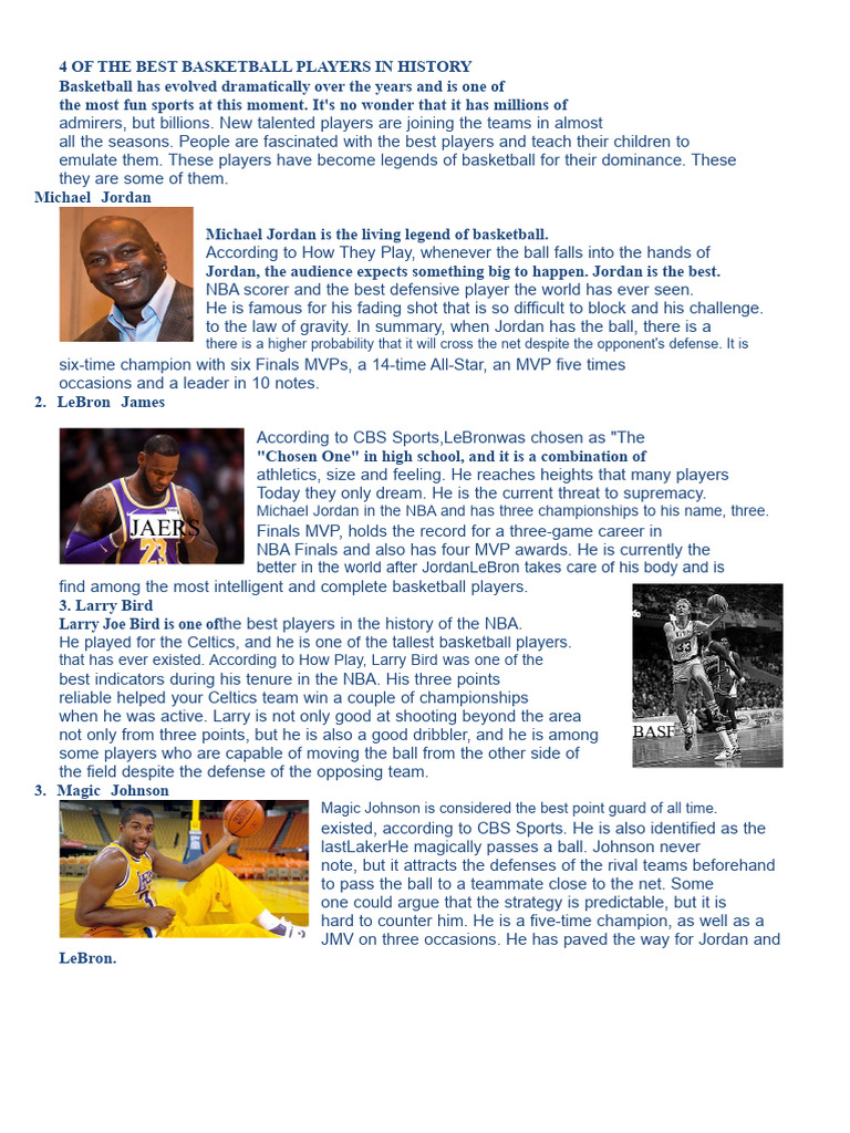 Top 4 Basketball Legends Explained | PDF | Le Bron James | Basketball ...