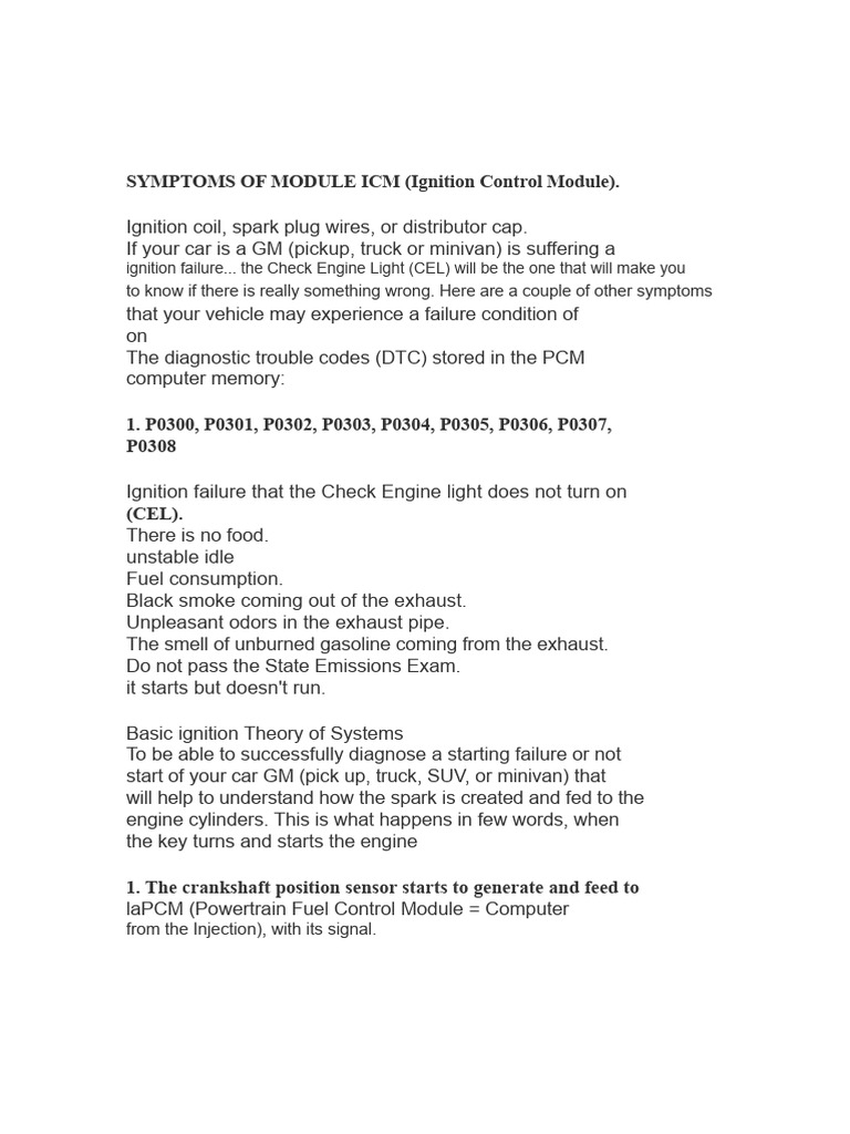 Symptoms of The ICM Module GM Blazer 98 | PDF | Distributor ...