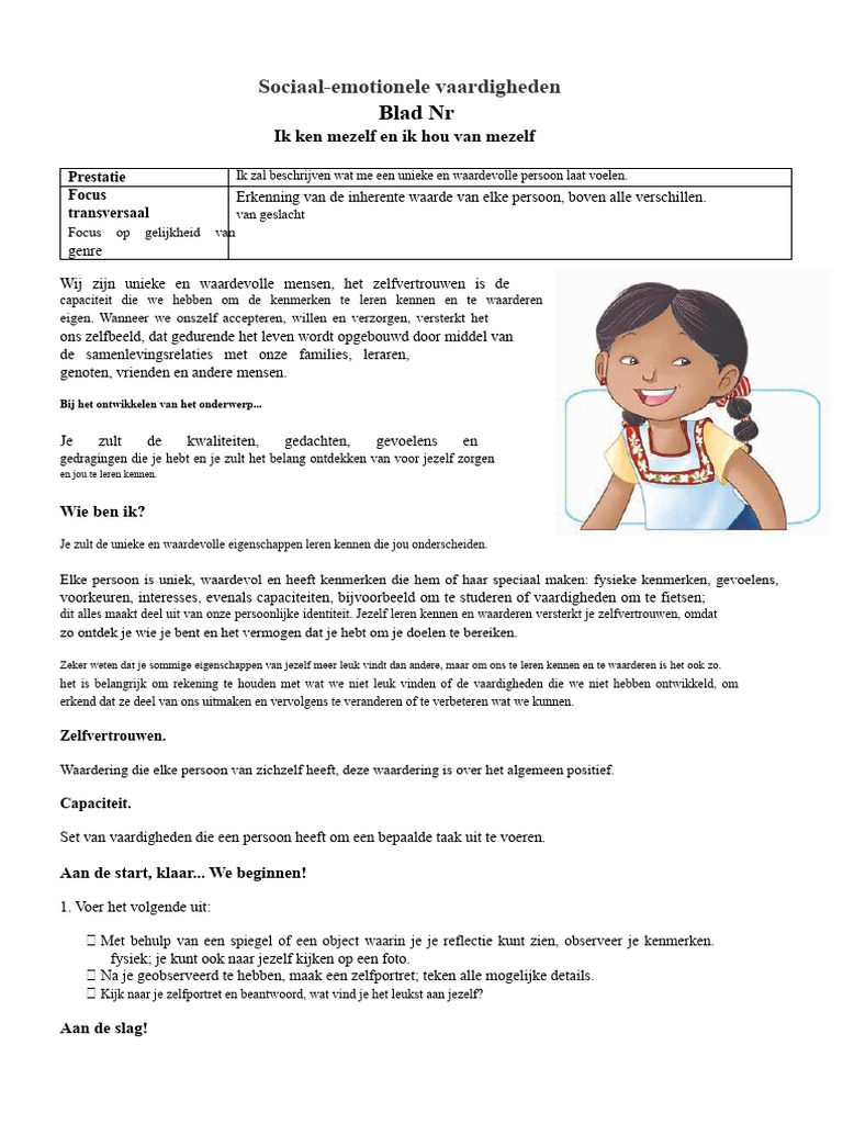Socio-Emotionele Vaardigheden Ik Ken Mezelf en Hou Van Mezelf Zoals Ik ...