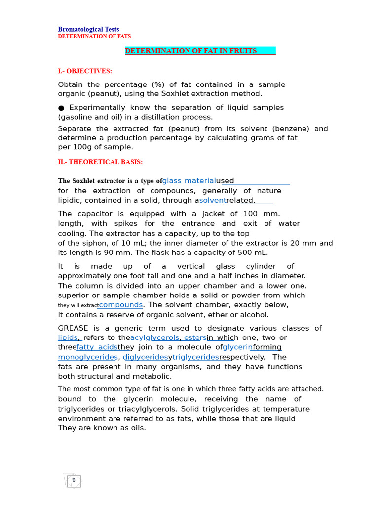 Soxhlet Method for Fat Determination | PDF | Triglyceride | Chemistry
