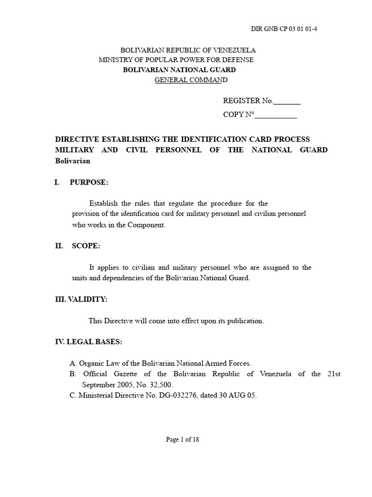 Directive Establishing The Card Issuance Process For Military and ...