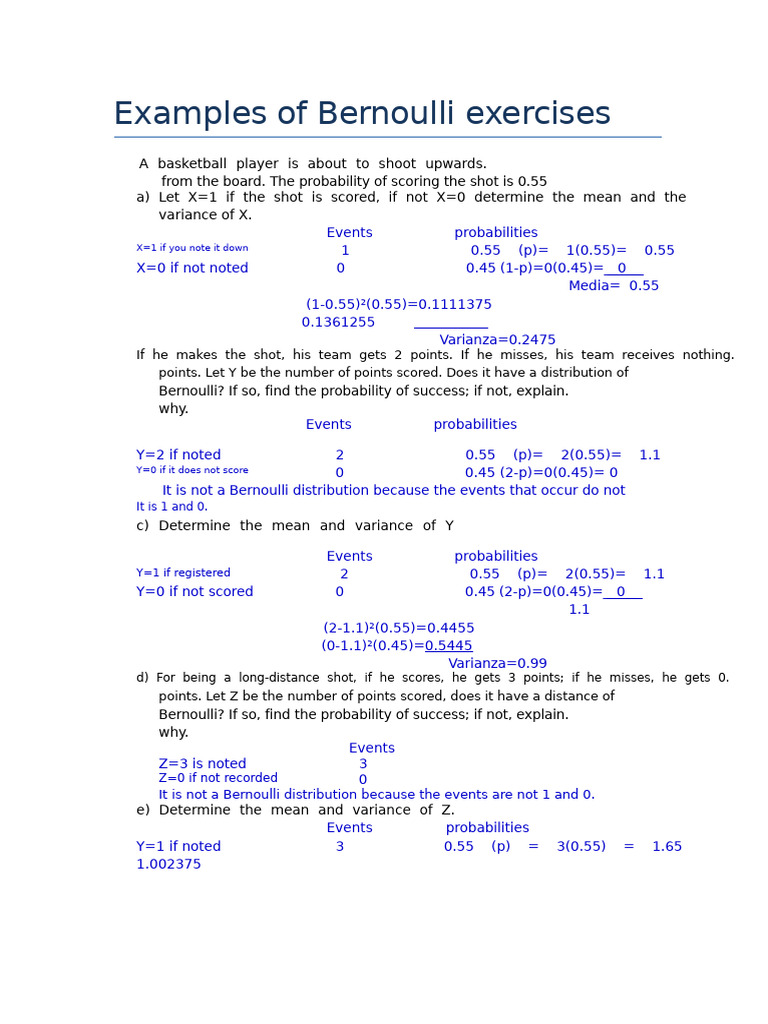 Bernoulli Distribution Exercises and Examples | PDF | Probability ...