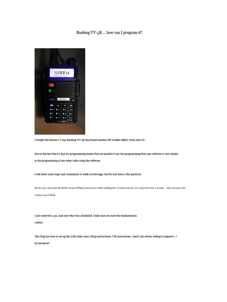 Programming Baofeng UV-5R Guide | PDF | Usb | Computer File