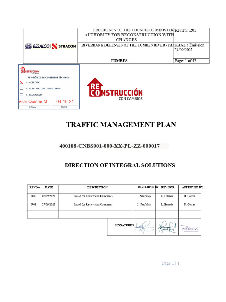 Traffic Management Plan for Tumbes River | PDF | Regulatory Compliance ...