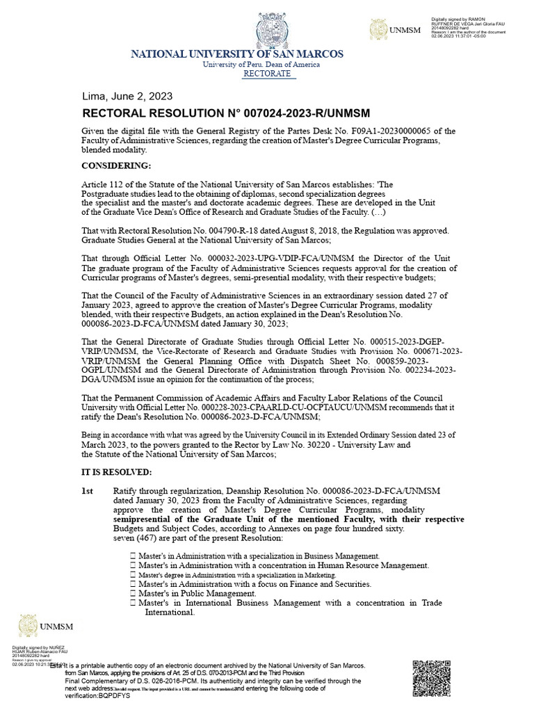 RR 007024-2023 Creation of The Master's Degree Curriculum Programs in ...