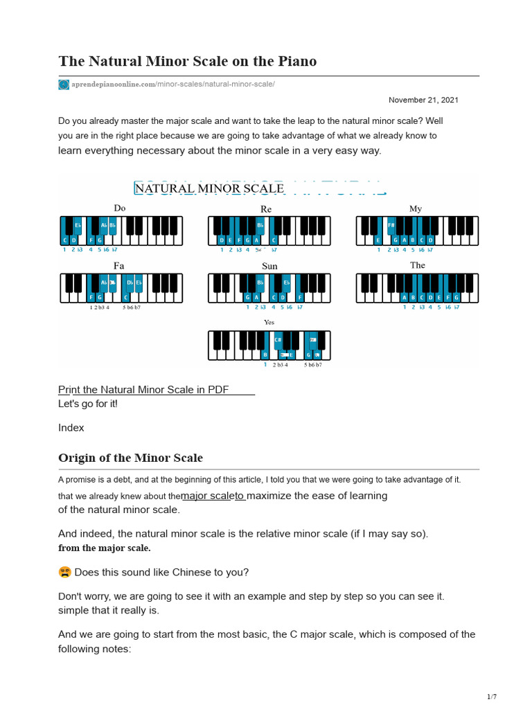 The Natural Minor Scale On The Piano | PDF | Scale (Music) | Minor Scale