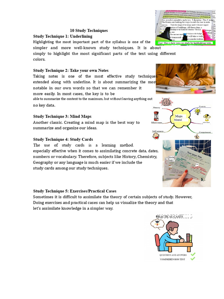 10 Study Techniques With Image Information | PDF | Brainstorming | Mnemonic