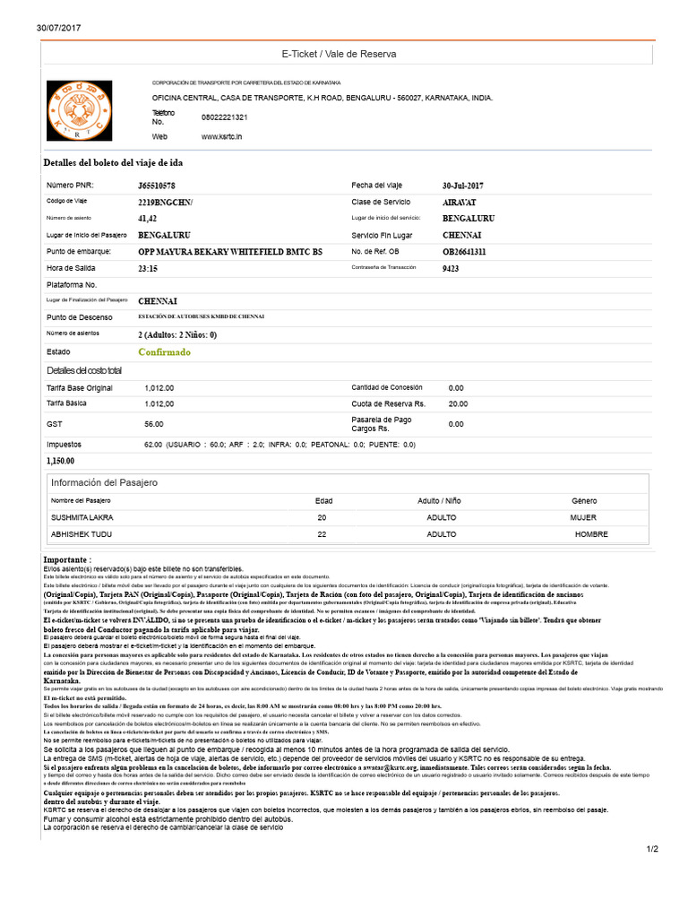 Ticket de Autobús PDF | PDF | Pasajero