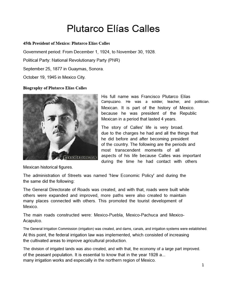 Plutarco Elías Calles: Mexico's 45th President | PDF | Institutional ...