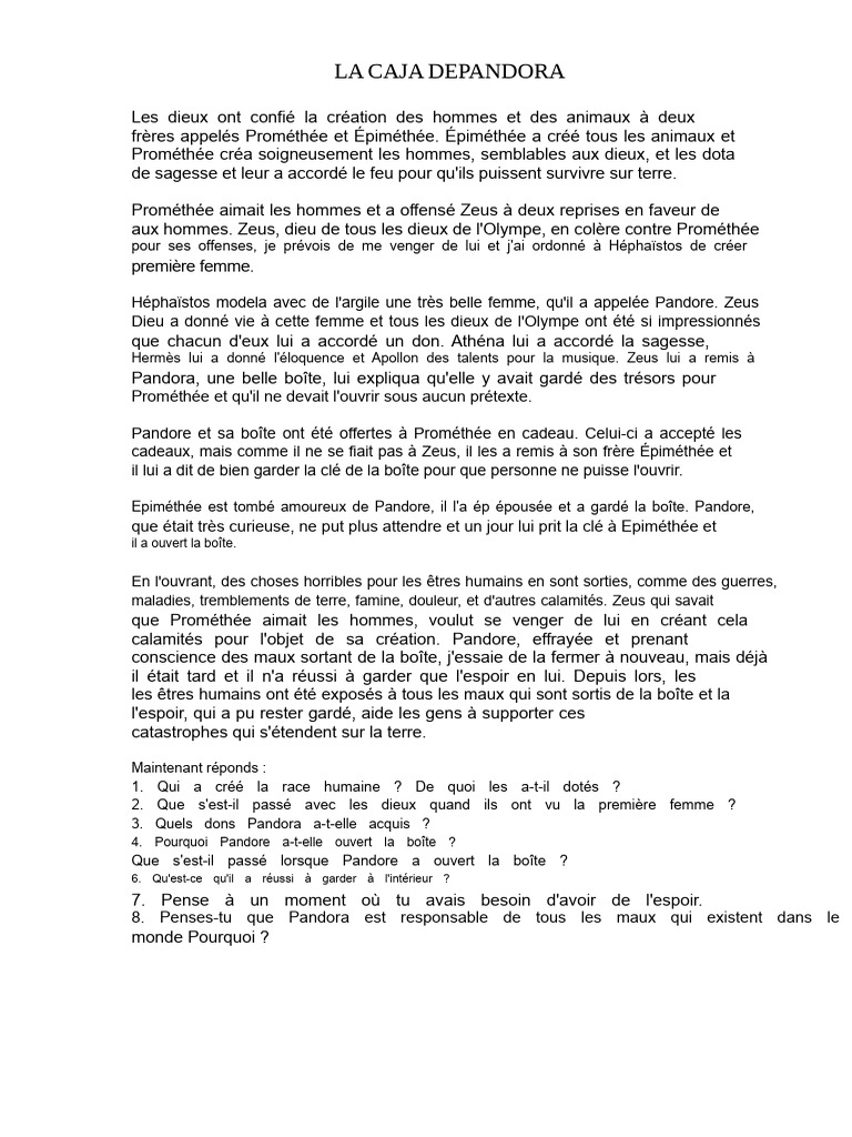 La création de Pandore et ses conséquences | PDF | Prométhée | Zeus