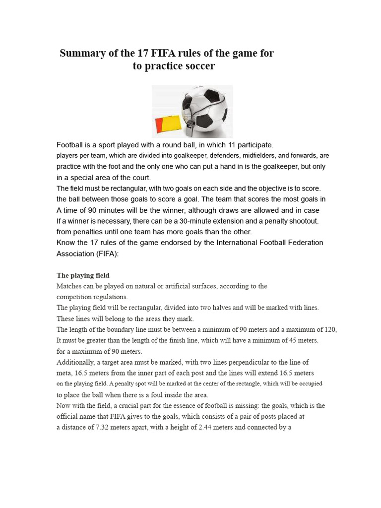 Overview of FIFA's 17 Soccer Rules | PDF | Association Football | Team ...