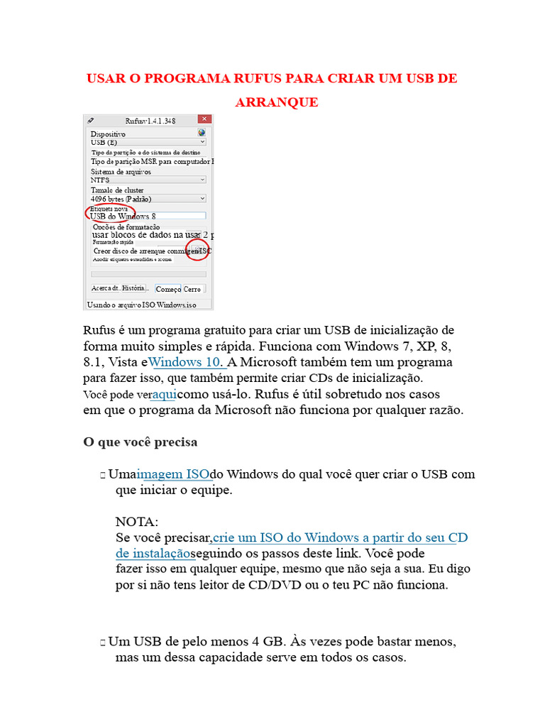 Usar o Programa Rufus para Criar Um USB de Inicialização | PDF ...