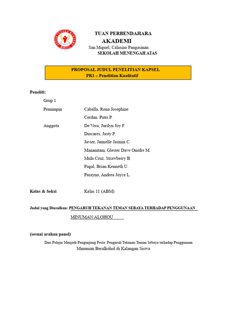 SAMPLE Proposal Judul Riset Capsul | PDF