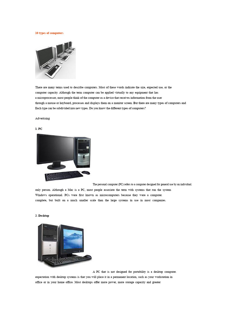 10 Types of Computer | PDF | Personal Computers | Desktop Computer