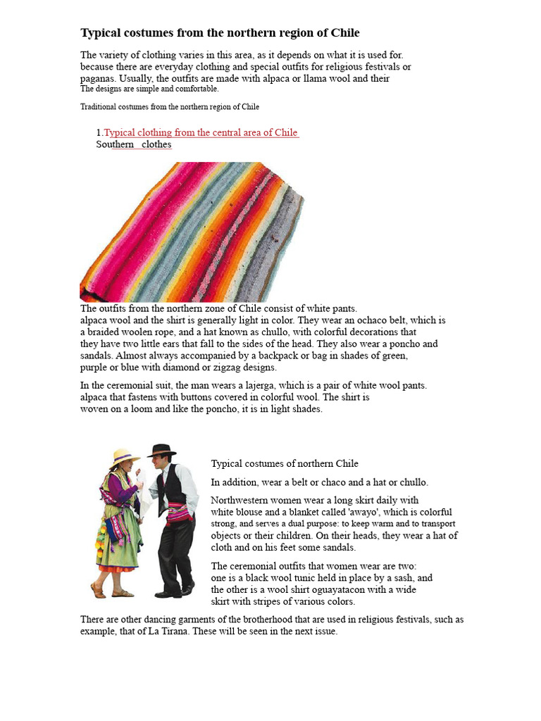 Typical Costumes of The Northern Zone of Chile | PDF