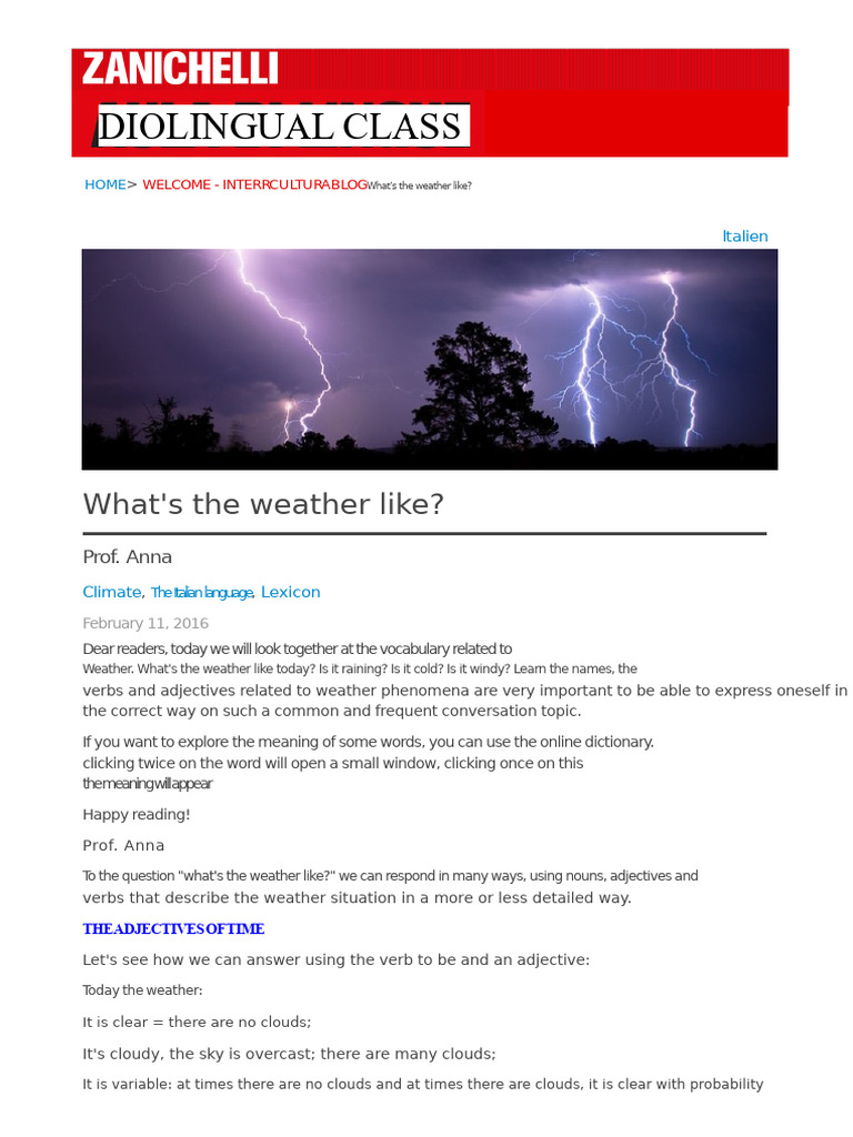 Weather Vocabulary in Italian Language | PDF | Precipitation | Weather
