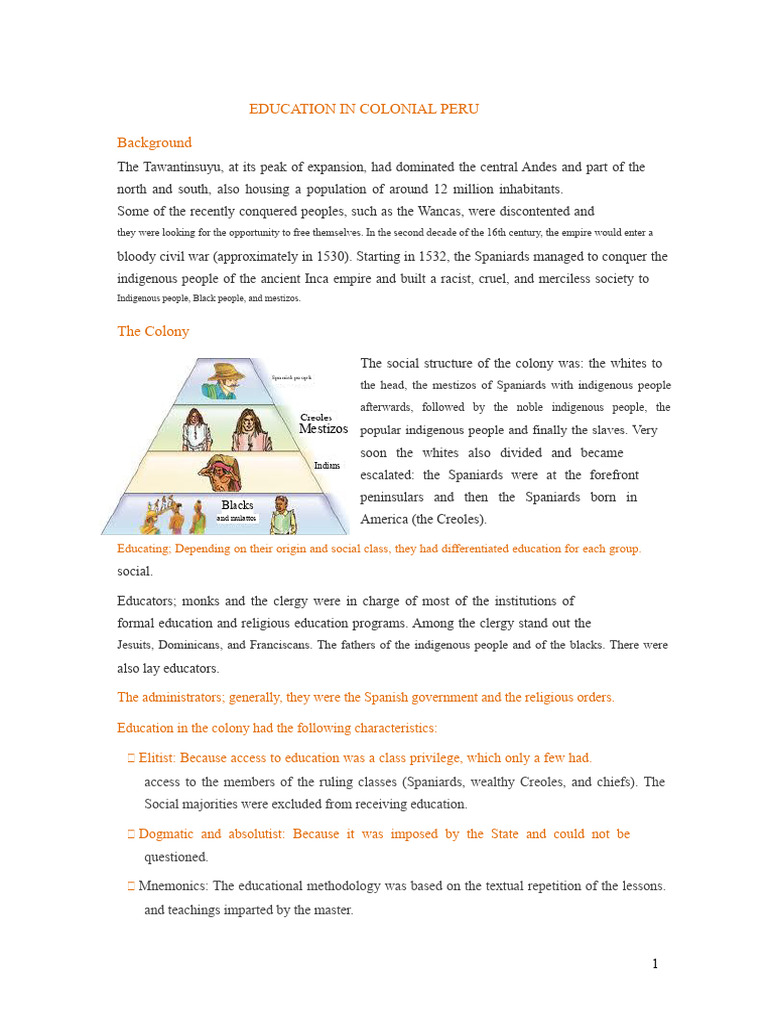 Education in Colonial Peru | PDF | Peru | Spanish Empire