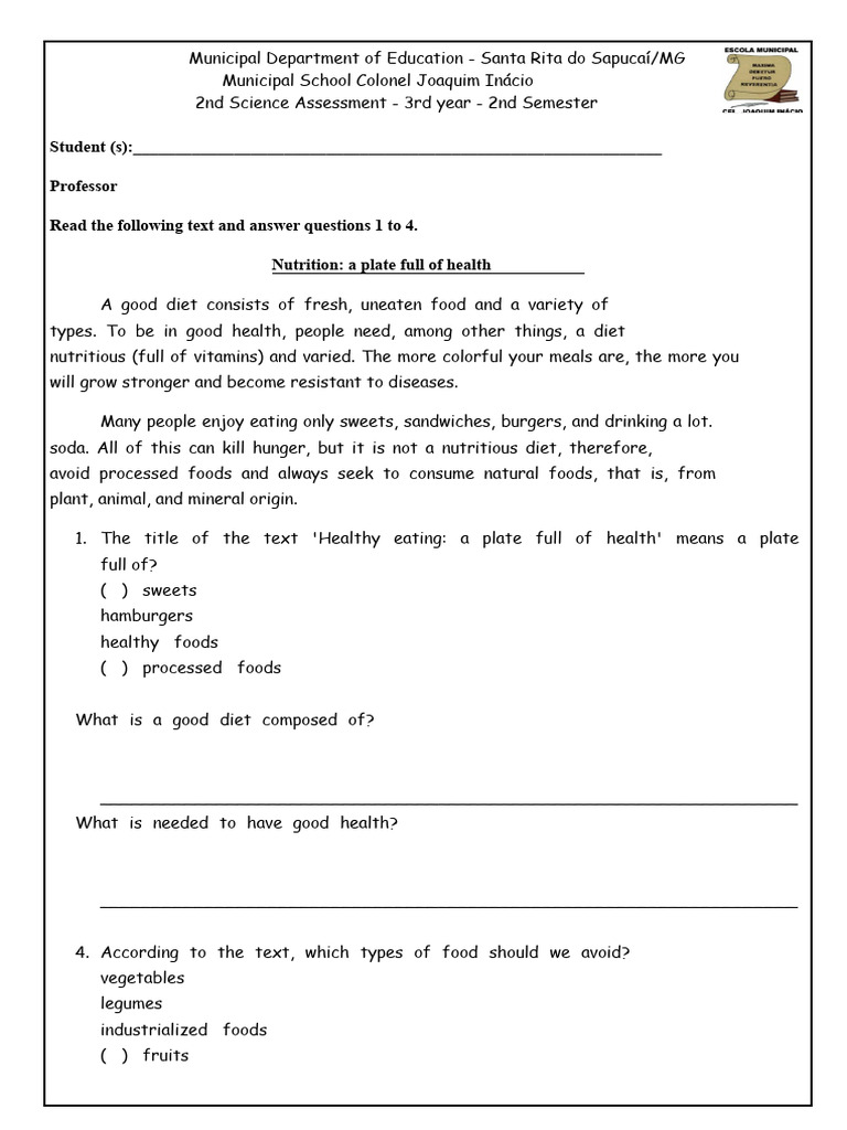 2nd Science Assessment | PDF | Foods | Nutrition
