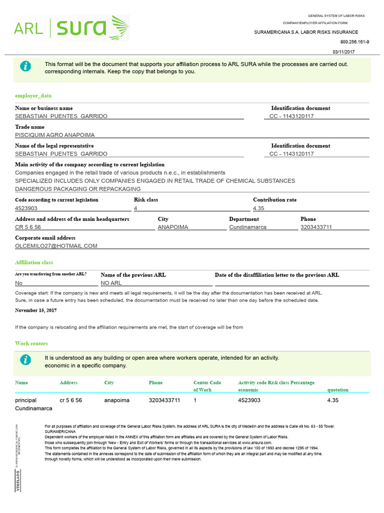 Sura ARL Affiliation Form | PDF | Employment | Banks